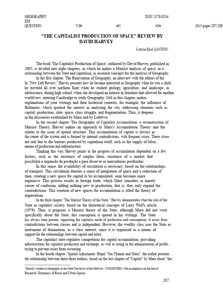 David Harvey's Capitalist Space Review | PDF | Capitalism | Capital ...