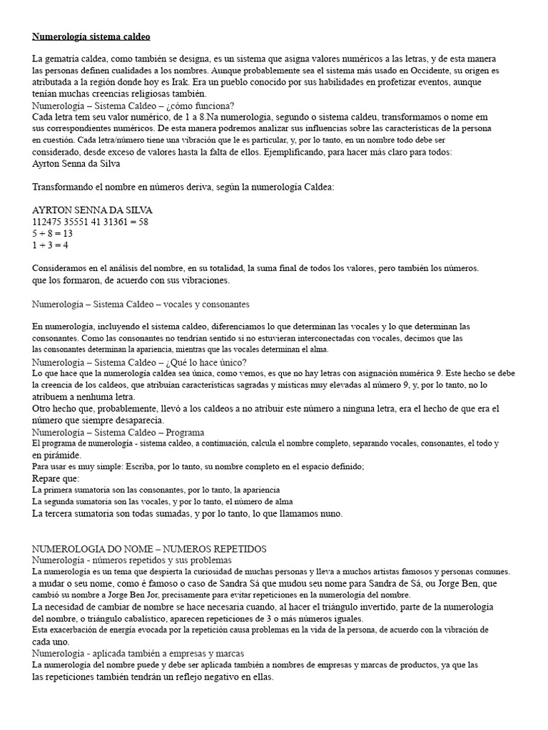 Numerología sistema caldeo | PDF | El esoterismo | Misticismo