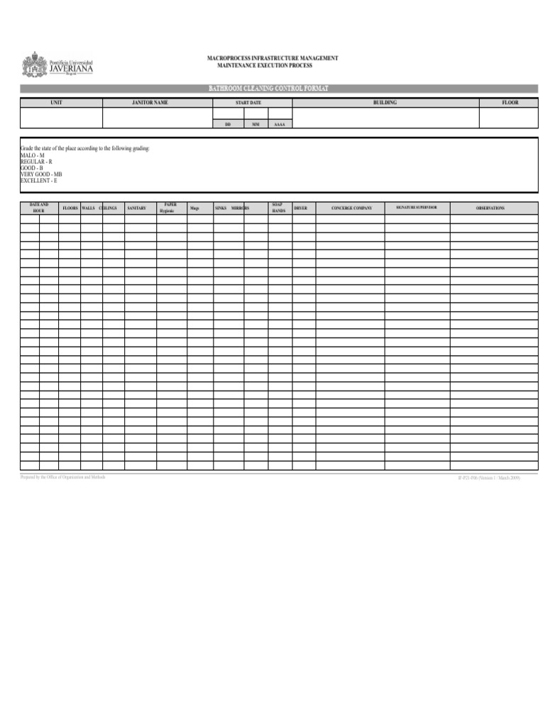 Bathroom Cleaning Control Format | PDF