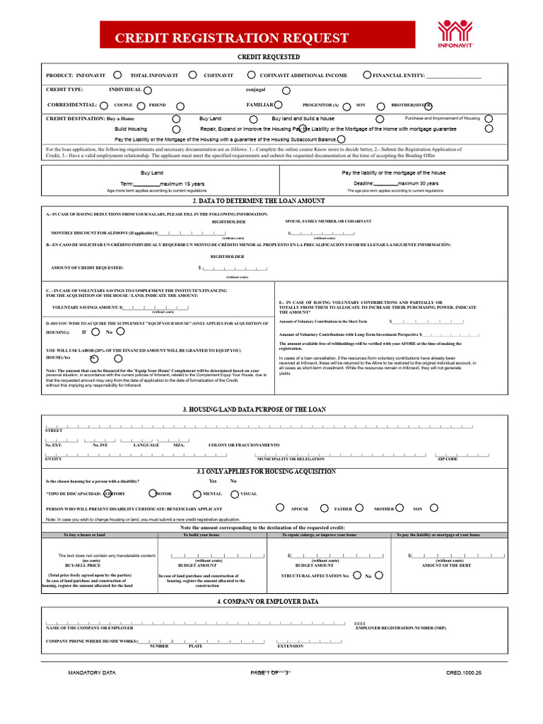 Credit Registration Request | PDF | Mortgages | Credit