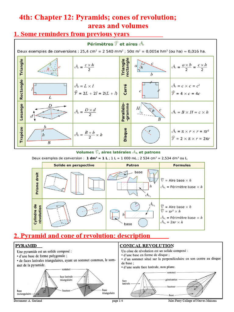Course Pyramids Cones of Revolution Areas and Volumes-2 | PDF | Volume ...