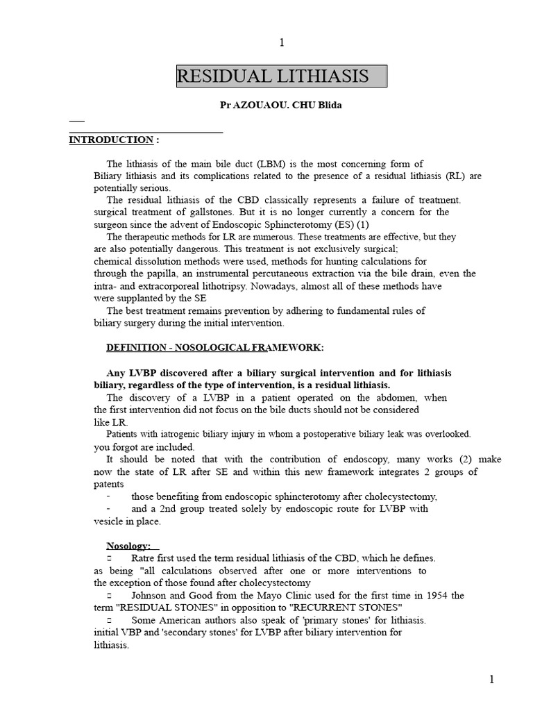Residual Lithiasis | PDF | Gastroenterology | Digestive System