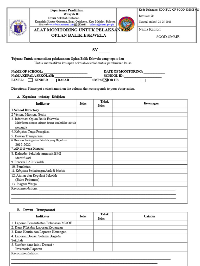 R 2 Doc015 Alat Pemantauan Pada Pelaksanaan Oplan Balik Eskwela | PDF