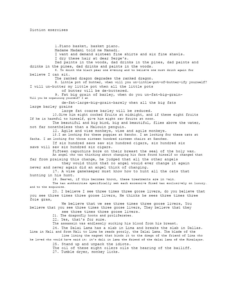 Diction Exercises | PDF