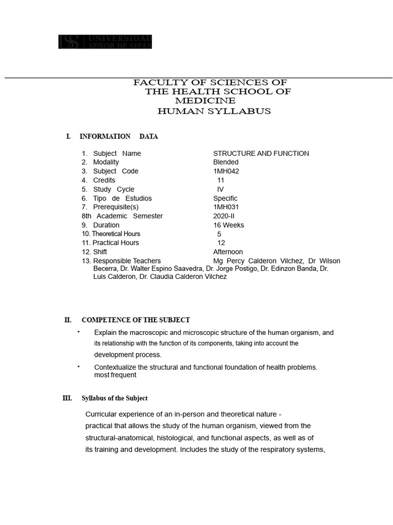 Human Anatomy and Function Syllabus | PDF | Gastrointestinal Tract | Heart