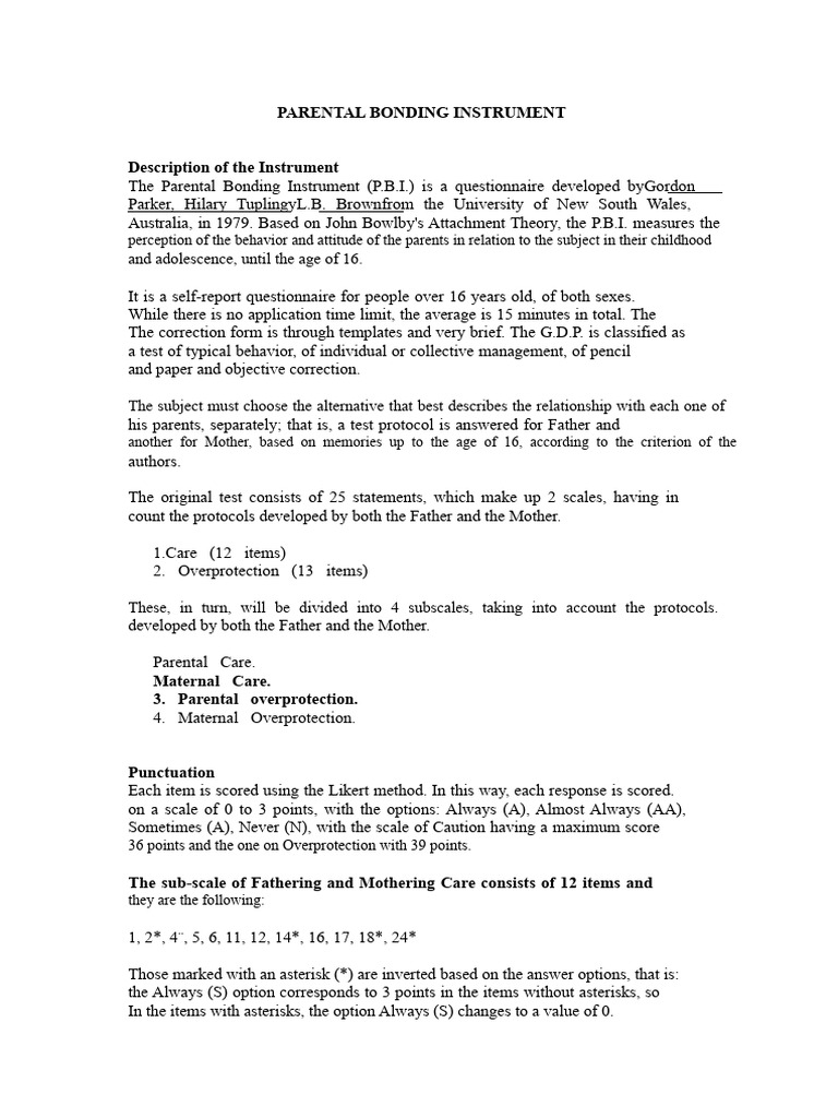 Parental Bonding Instrument Overview | PDF | Empathy | Attachment Theory