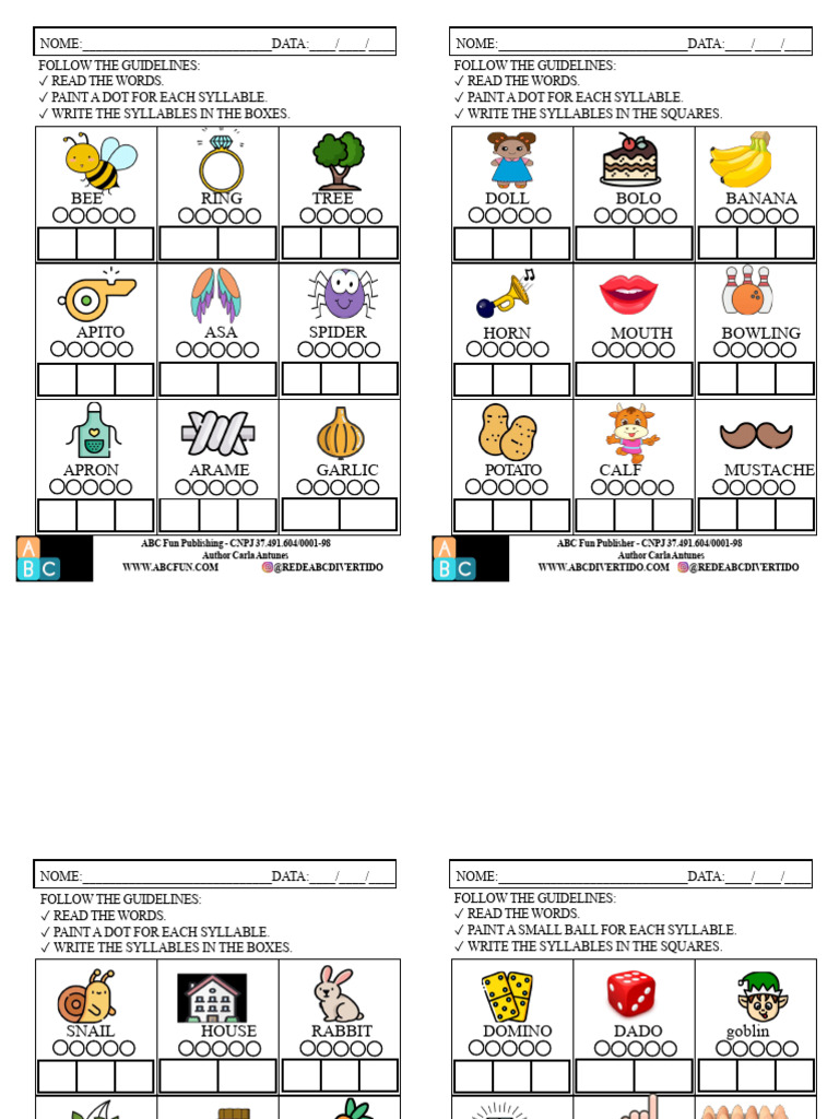 Literacy Activities - Identifying Syllables | PDF | Western Cuisine ...