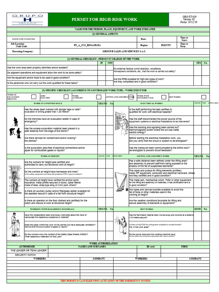 High-Risk Work Permit Checklist | PDF | Electrical Wiring | Personal ...