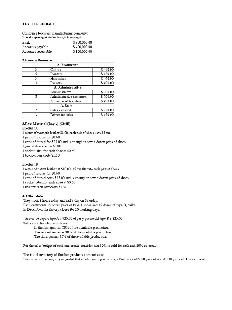 Textile Budget | PDF | Shoe | Inventory