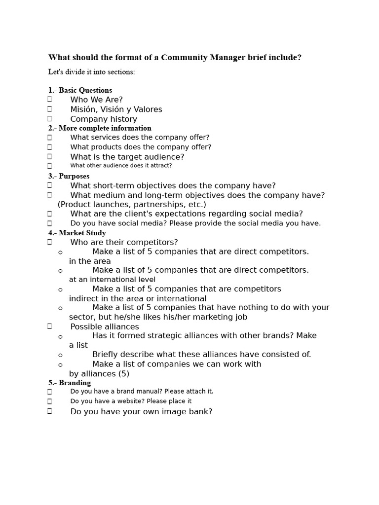 Community Manager Brief Format Guide | PDF