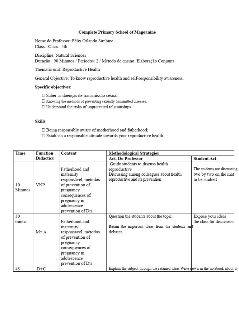 Reproductive Health Lesson Plan for 5th Grade | PDF | Mammalian ...