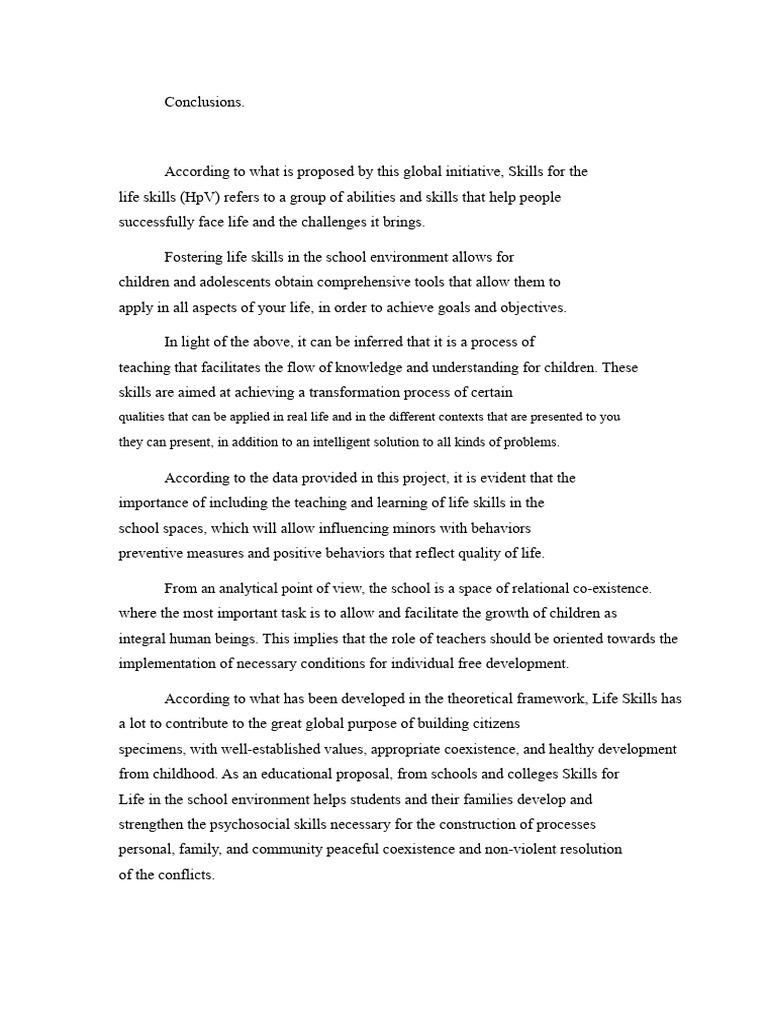 Conclusions of Life Skills | PDF
