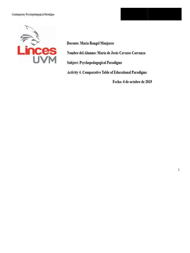 Activity 4. Comparative Chart of Educational Paradigms | PDF ...