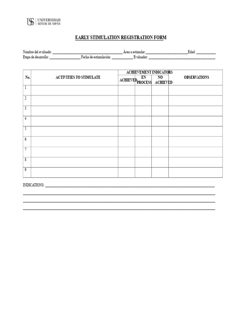 Registration Form - Early Stimulation | PDF