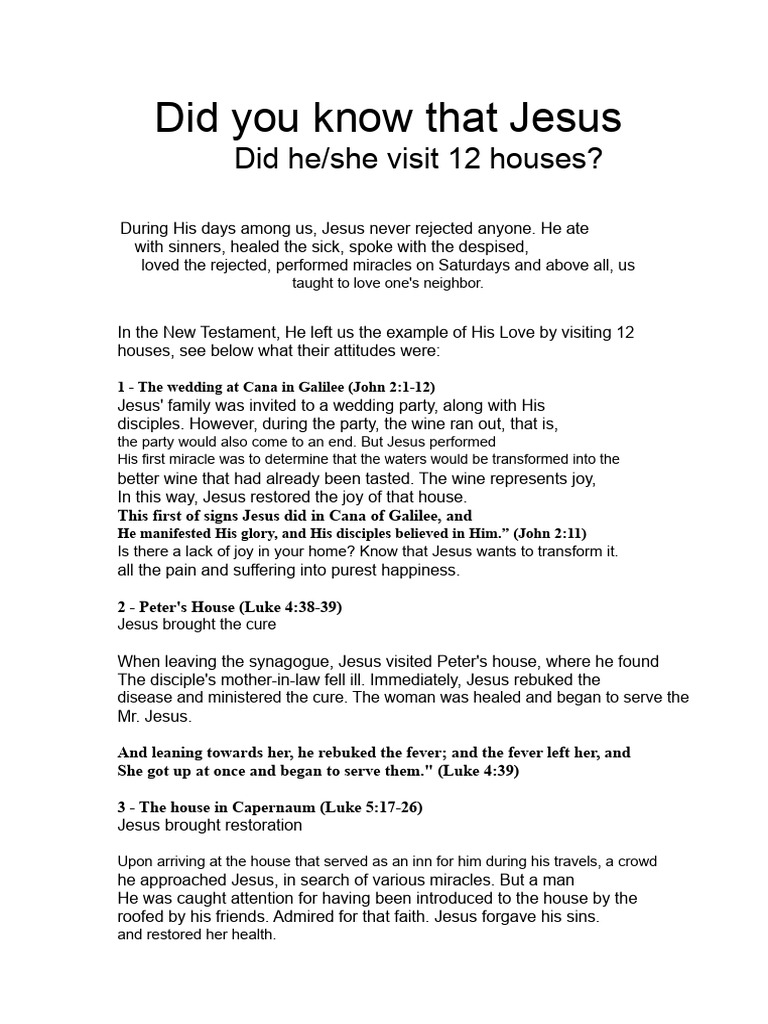 Jesus Visited 12 Houses | PDF | Jesus | Disciple (Christianity)