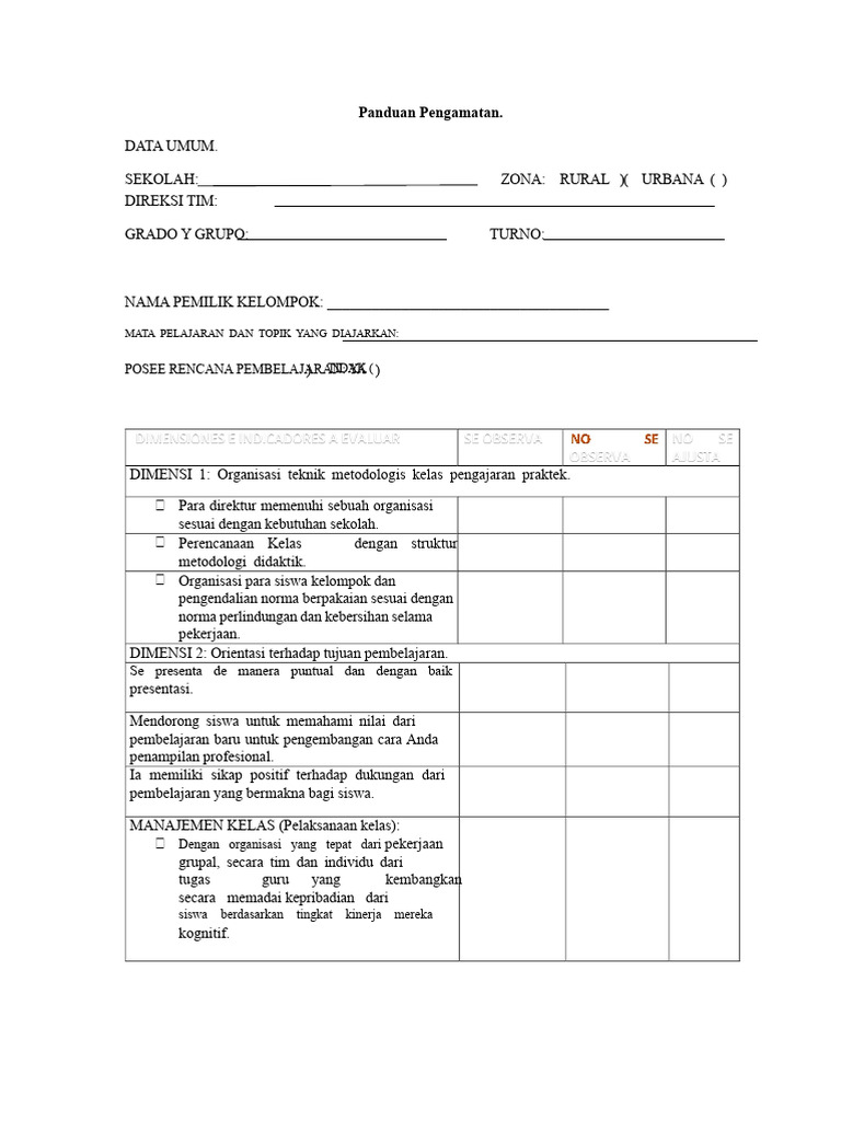 Panduan Observasi 1 | PDF