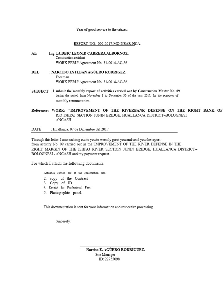Monthly Report of The Site Manager | PDF