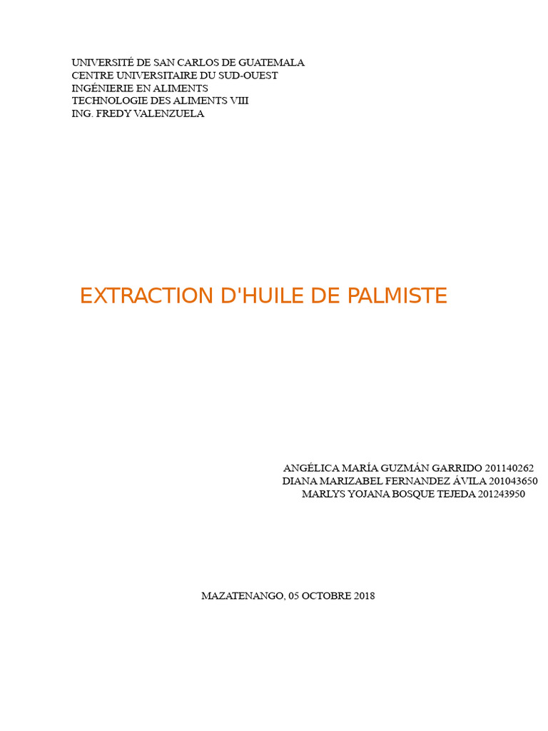 Extraction d'huile de palmiste au Guatemala | PDF | Filtration | Lipide
