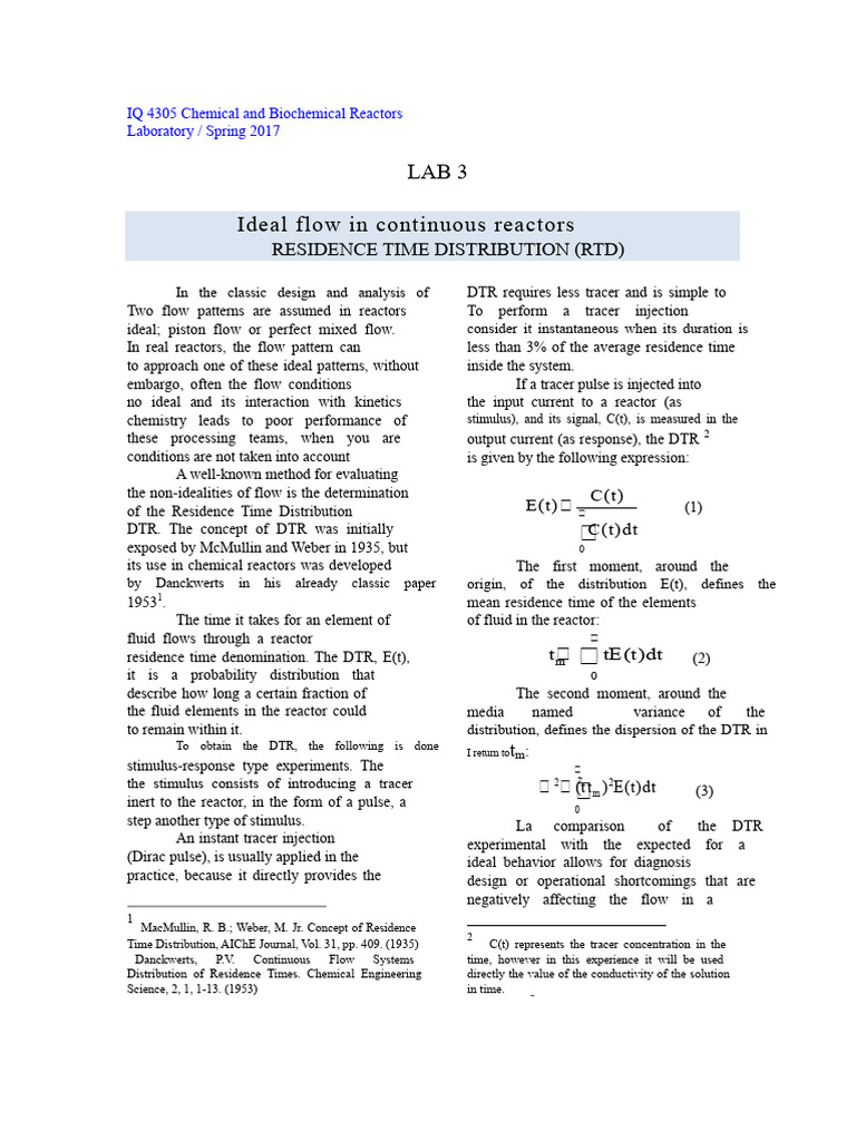 Residence Time Distribution in Reactors | PDF | Chemistry