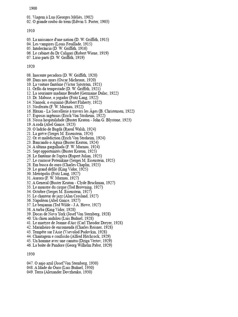 Liste des films classiques de 1900 à 1943 | PDF | Réalisateurs de films