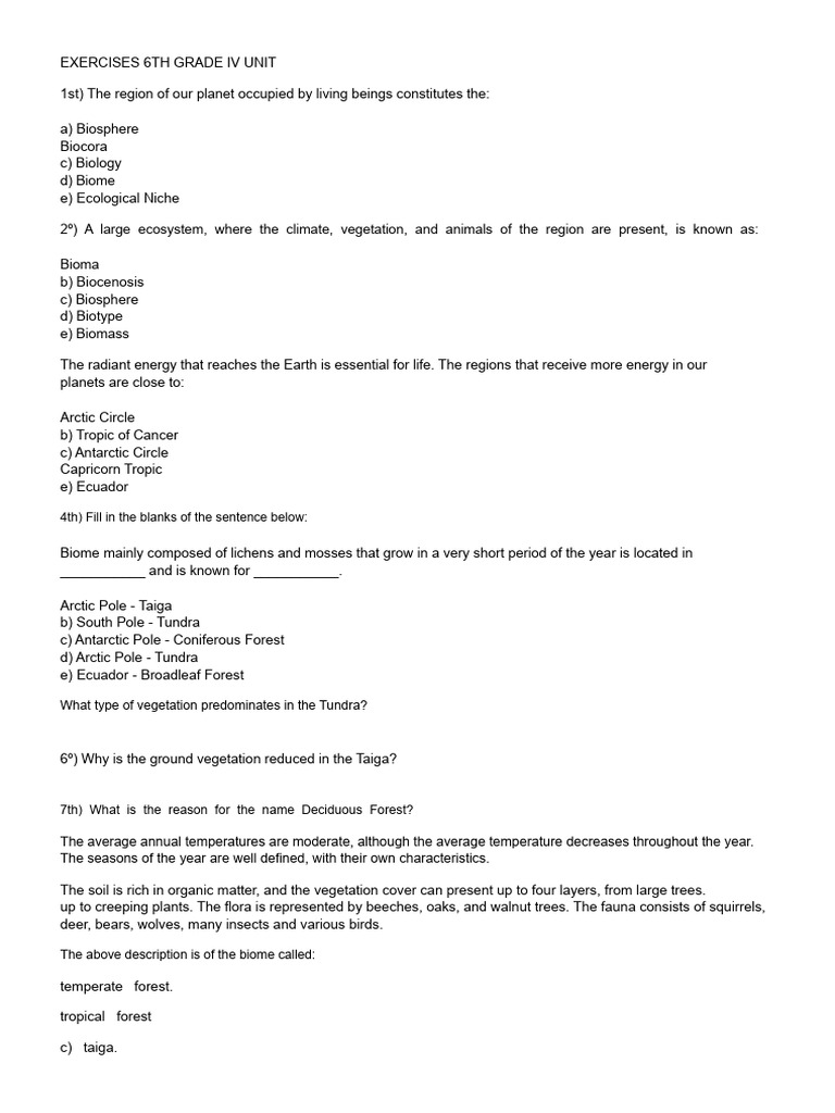 Exercises 6TH Grade Iv Unit | PDF | Forests | Tropics