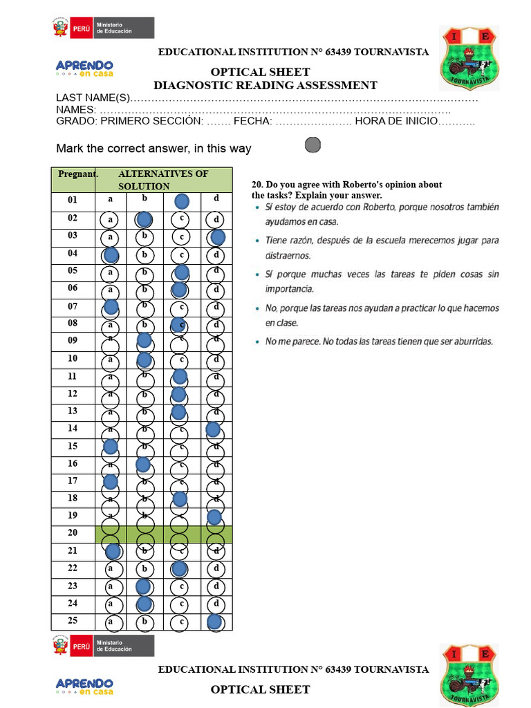 Optical Sheet With Reading Keys From 1 To 5 Secondary | PDF | Applied ...