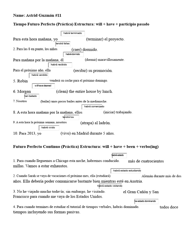Ejercicios de Futuro Perfecto en Inglés | PDF