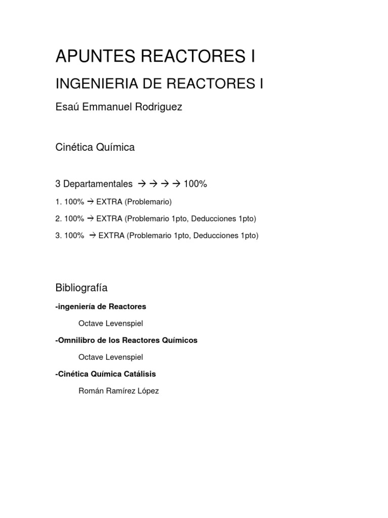 Apuntes Ingenieria De Reactores I 5iv2 Pdf Cinética Química