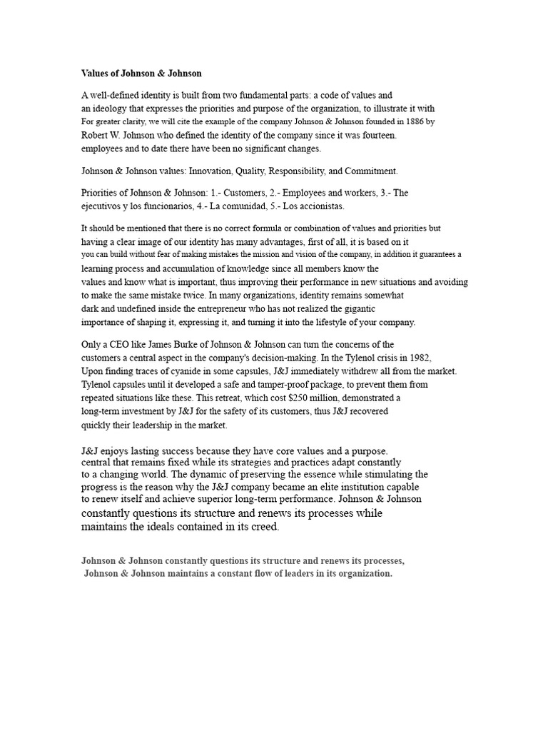 Johnson & Johnson's Core Values and Culture | PDF | Johnson & Johnson ...