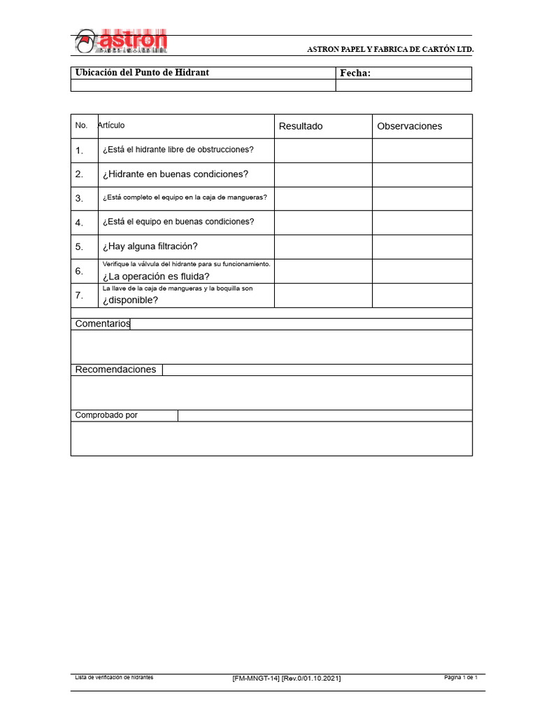 Lista de Verificación de Hidranes | PDF