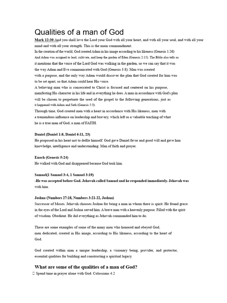 Qualities of A Man of God | PDF | Adam | Jesus