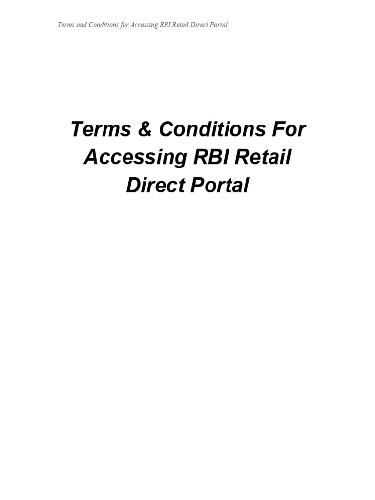 Terms and Conditions For Accessing RBI Retail Direct Portal | PDF ...
