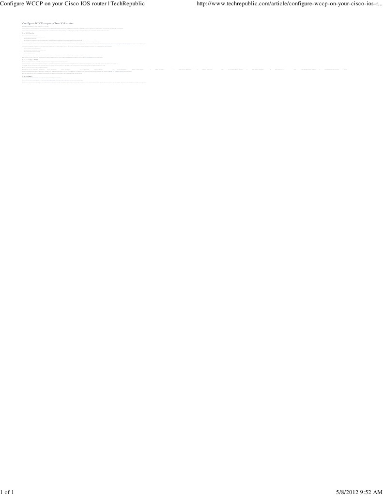 Configure Wccp On Your Cisco Ios Router Tech Republic Pdf Router Computing Network