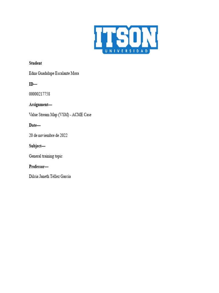 Value Stream Map (VSM) - ACME Case | PDF
