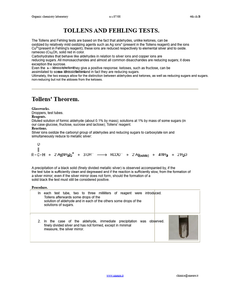 Tollens and Fehling Tests | PDF | Carbohydrates | Chemistry