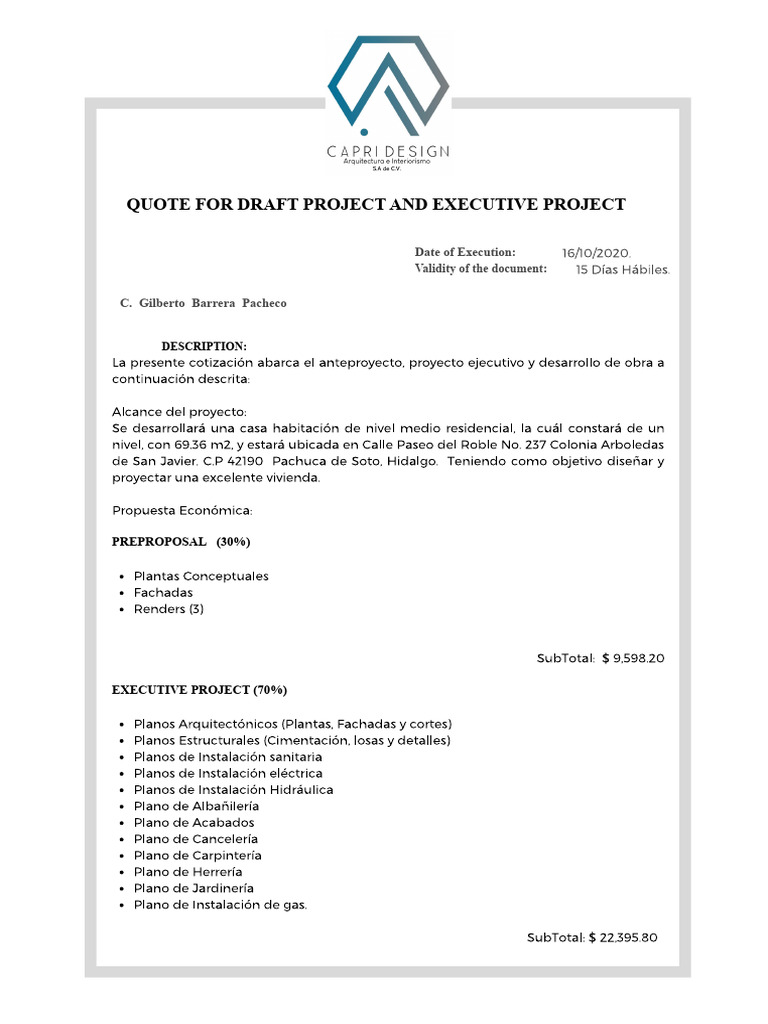 Quotation For Professional Work of Architectural Project | PDF | Legal ...