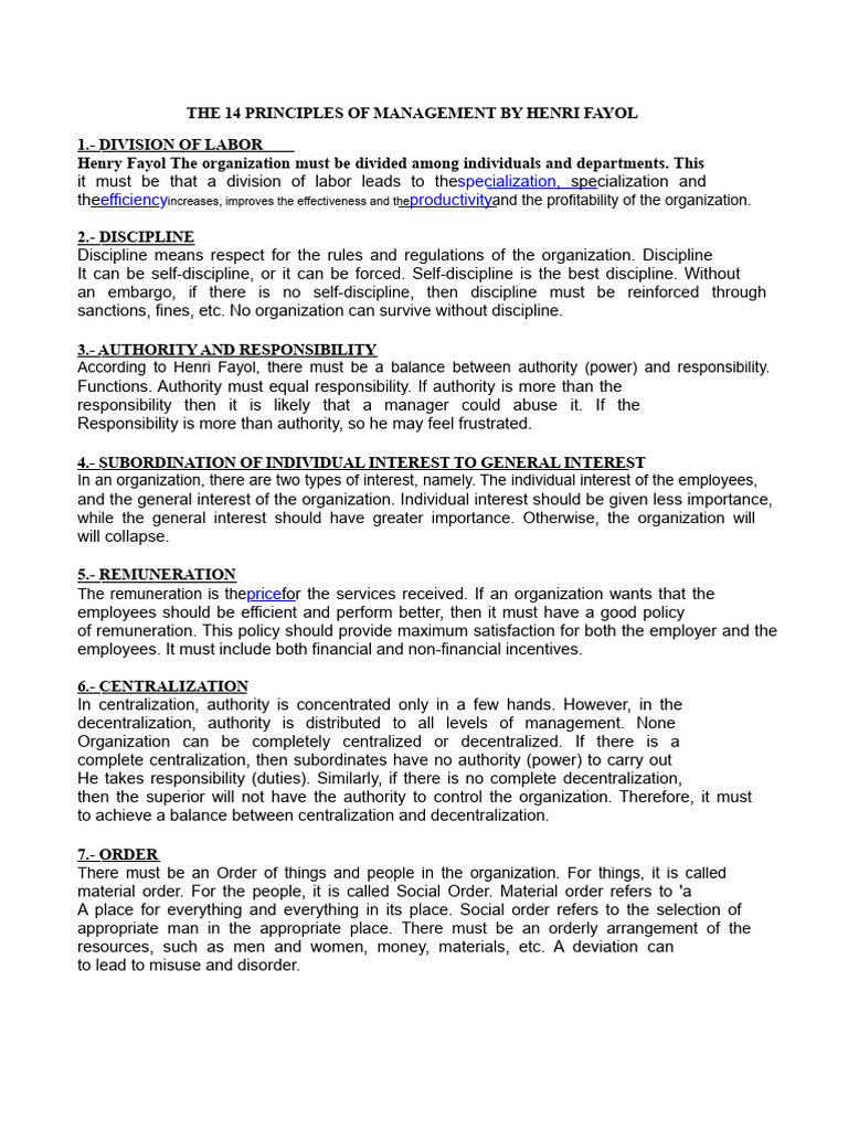 14 Management Principles by Fayol | PDF | Business | Economies