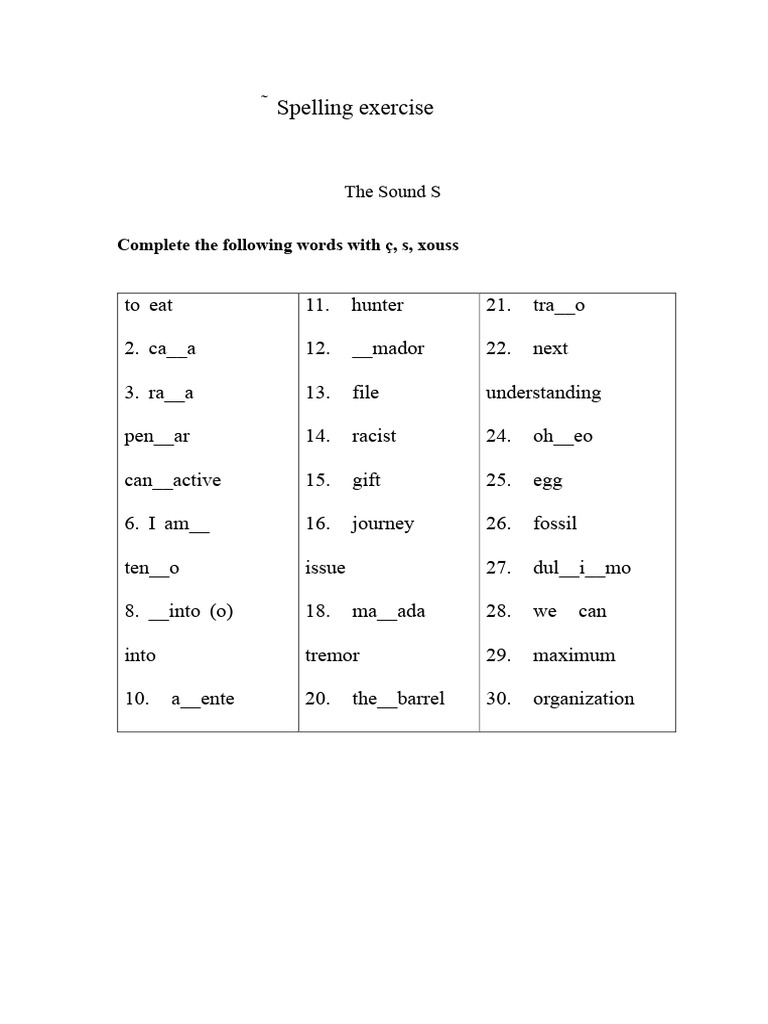 Spelling Exercise - Sound S | PDF
