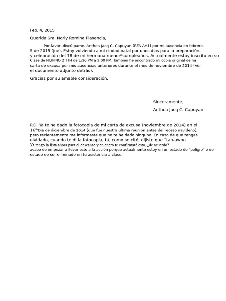 Carta de Excusa USC | PDF