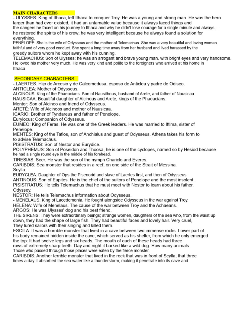 Main Characters | PDF | Odysseus | Odyssey