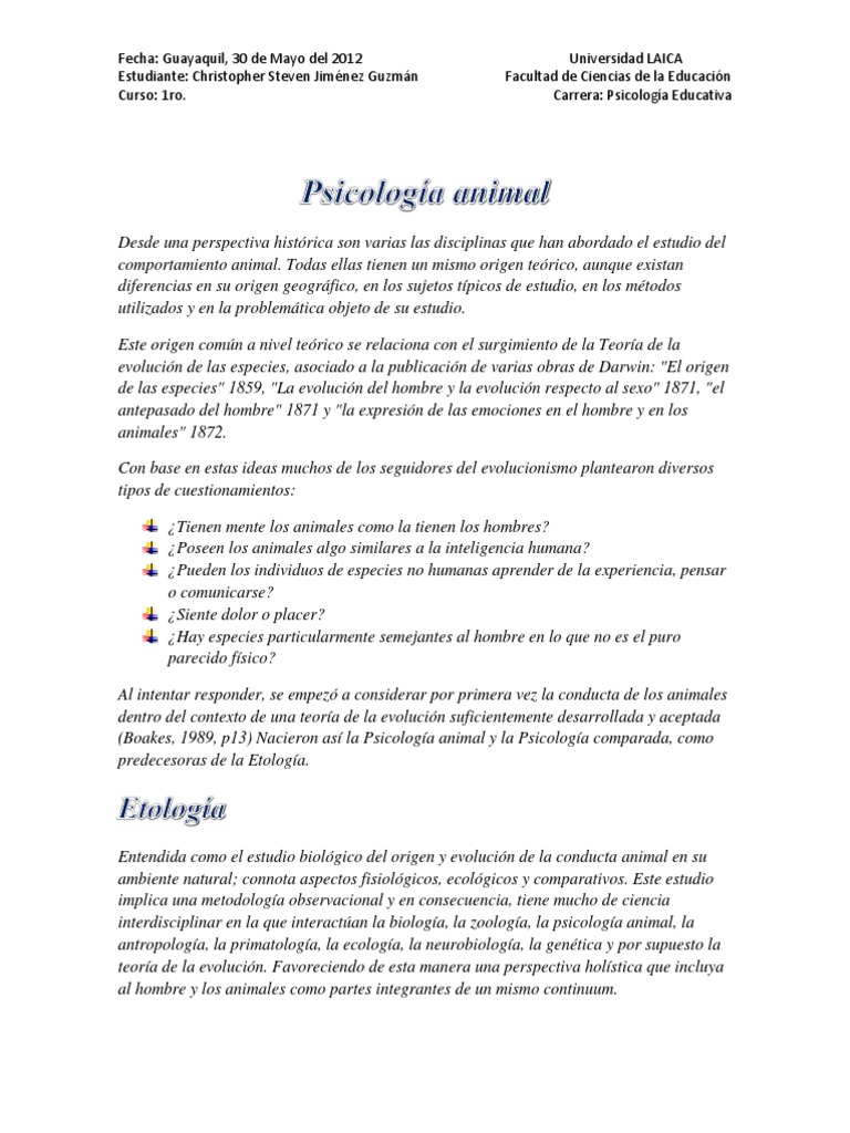 Psicología Animal | PDF | Etología | Comportamiento