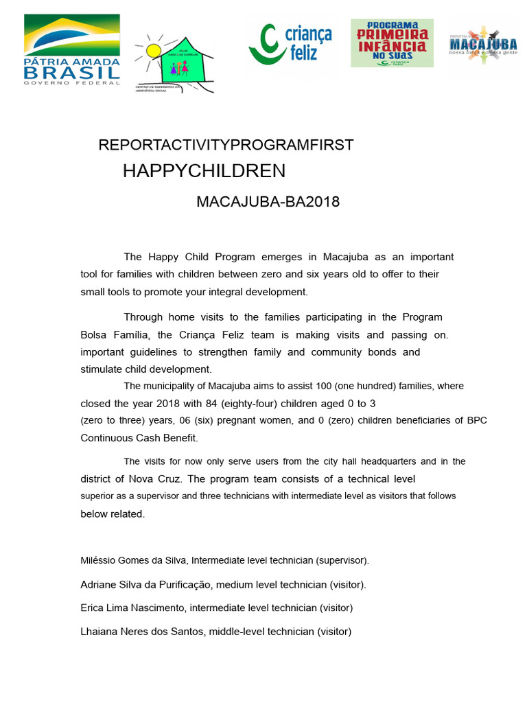 Report Activity Program Early Childhood in SUAS | PDF | Psychological ...