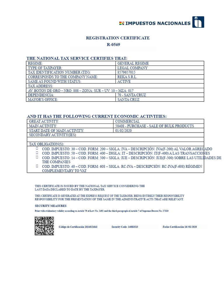 6-Certificate of Registration To The NIT | PDF