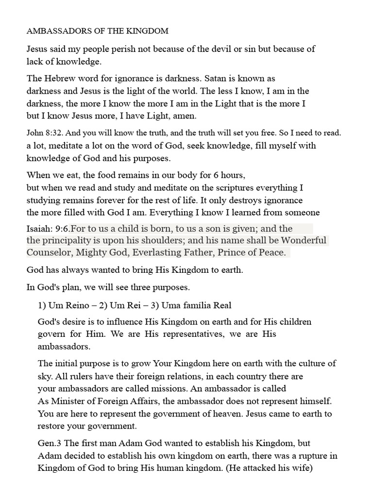 Kingdom Ambassadors: God's Purpose Explained | PDF | Gospel Of Matthew ...
