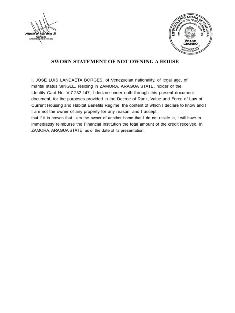 Affidavit of Not Owning A Home Saren | PDF