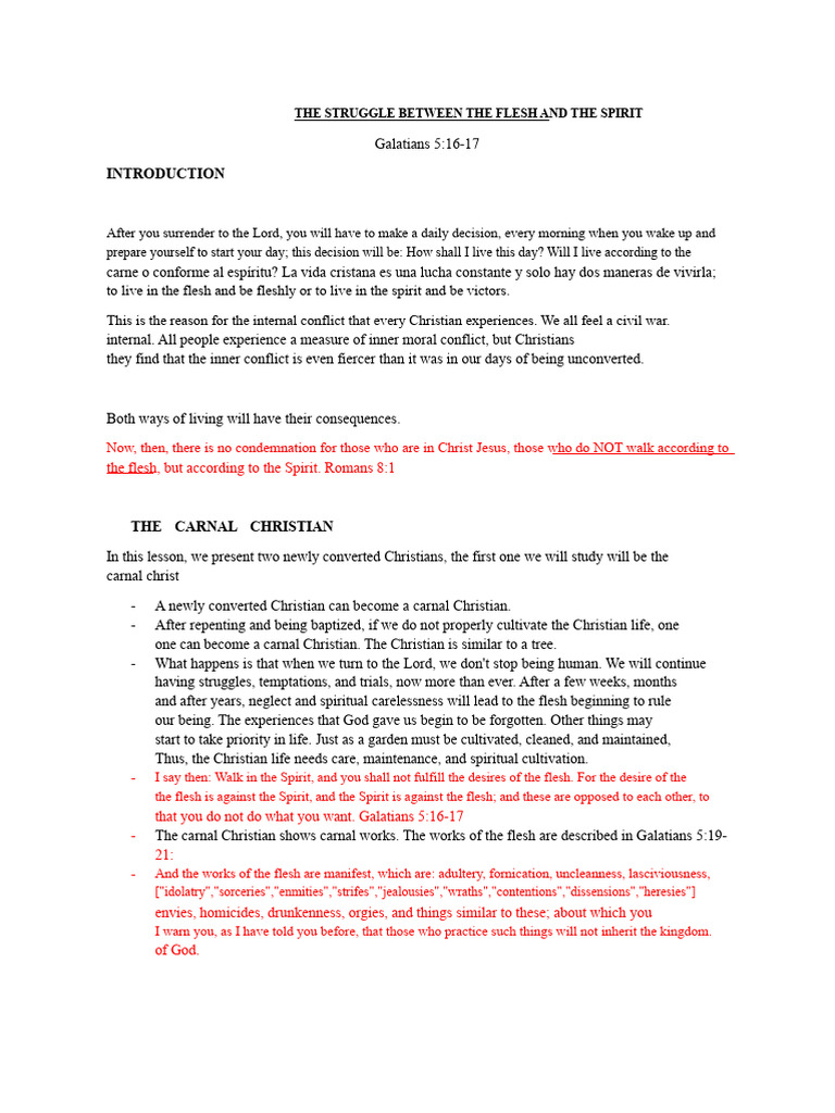 Flesh vs. Spirit in Christian Life | PDF | Fruit Of The Holy Spirit | Jesus