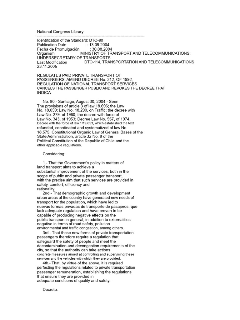 Decree 80 Passenger Transport | PDF | Identity Document | Transport