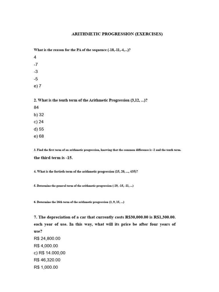 Arithmetic Progression - Exercises | PDF | Mathematics