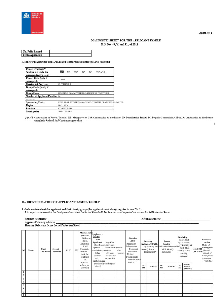 Applicant Family Diagnosis Form | PDF