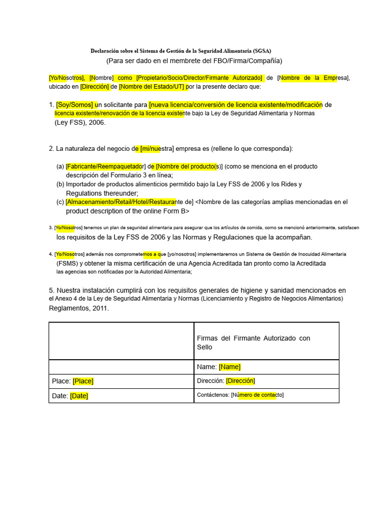 Declaración de FSMS | PDF